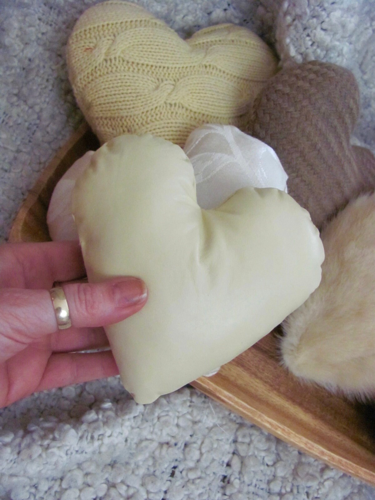 8 Heart Bowl Fillers Assorted Fabrics Leather Sweater Textured - Etsy
