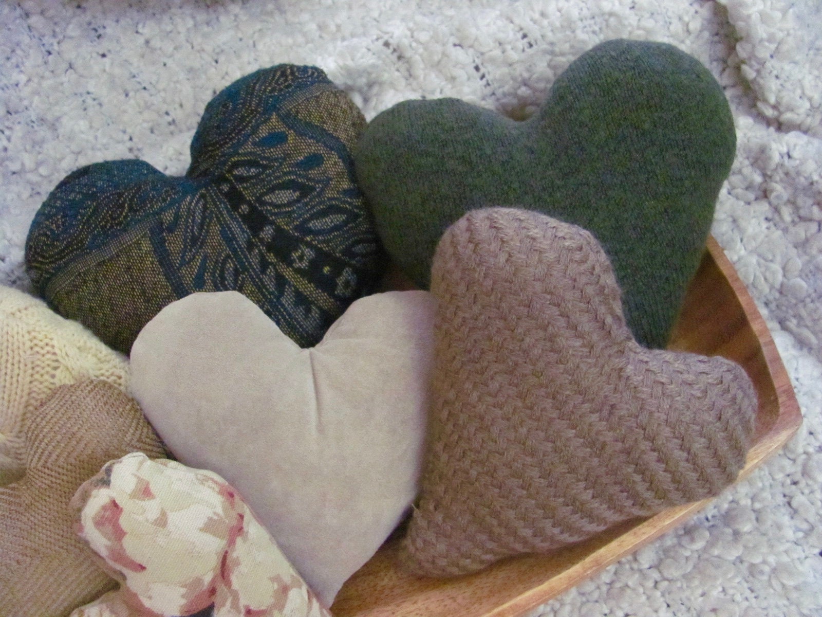 8 Heart Bowl Fillers Assorted Fabrics Leather Sweater Textured - Etsy