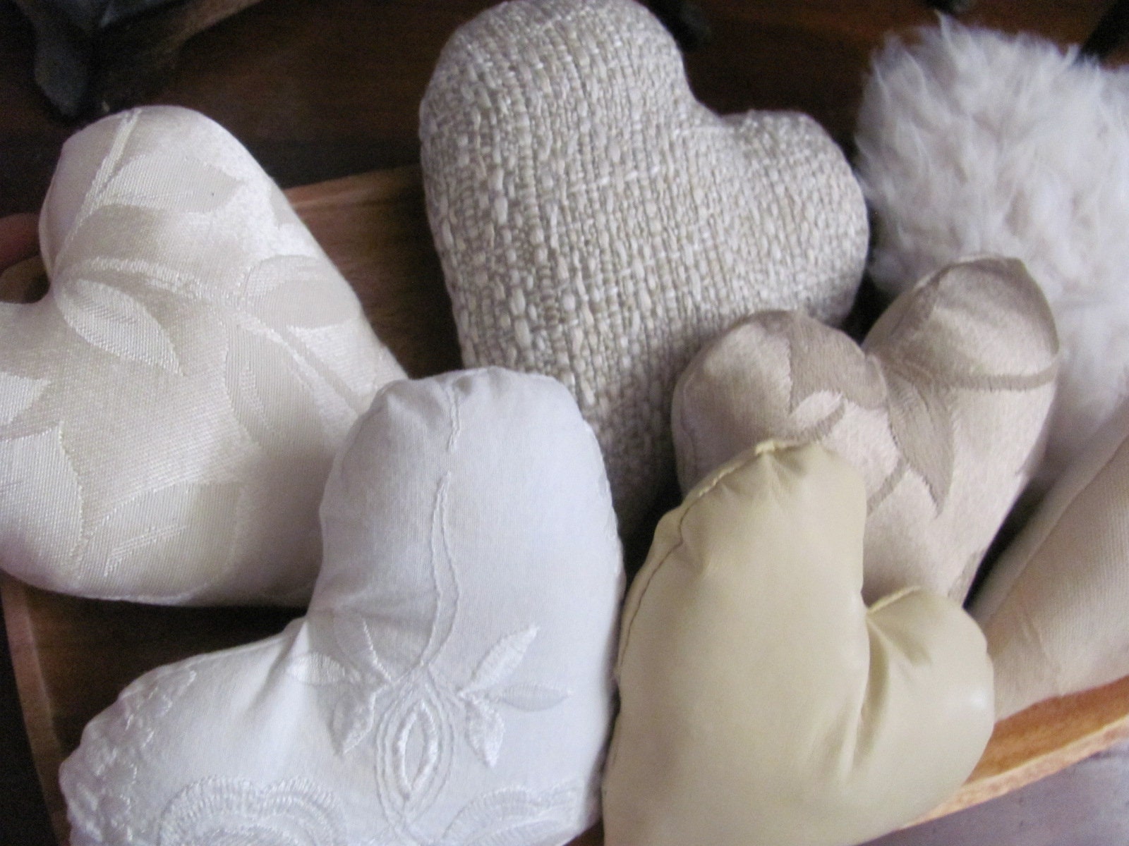 8 Heart Bowl Fillers Assorted Fabrics Leather Sweater Textured Unique ...
