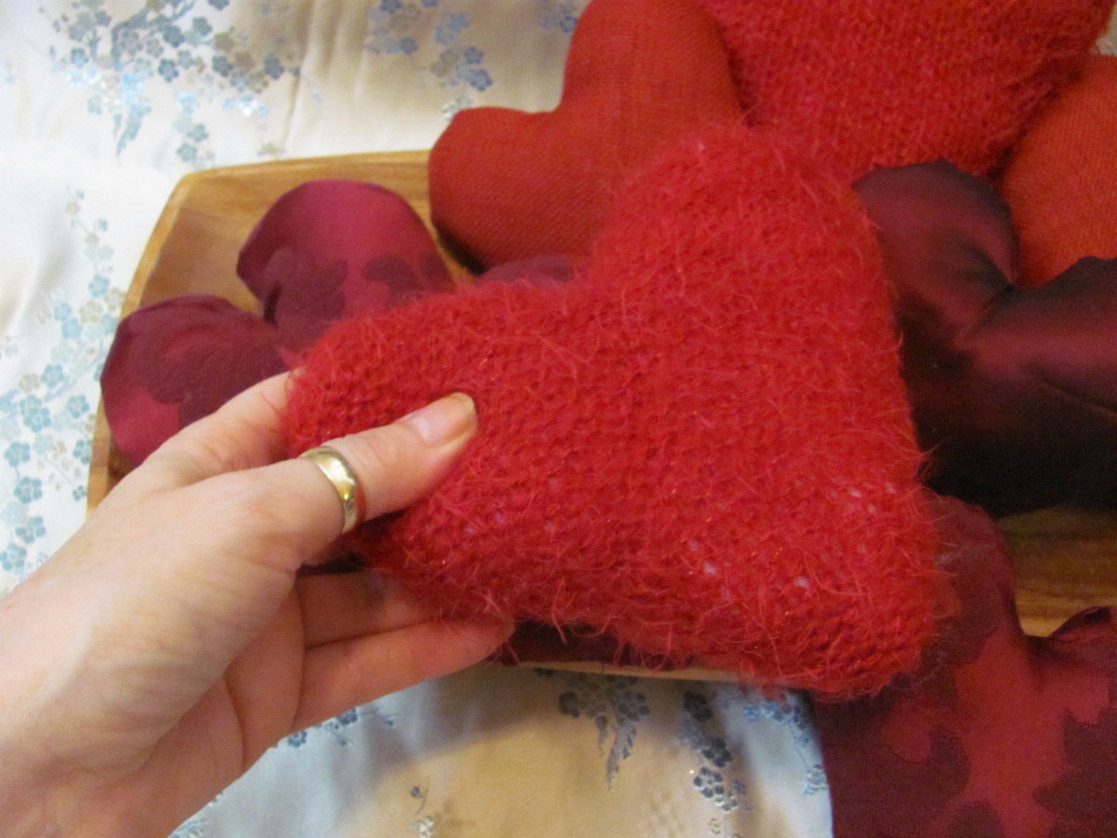 6 Heart Bowl Fillers Assorted Fabrics Sweater Textured Unique - Etsy