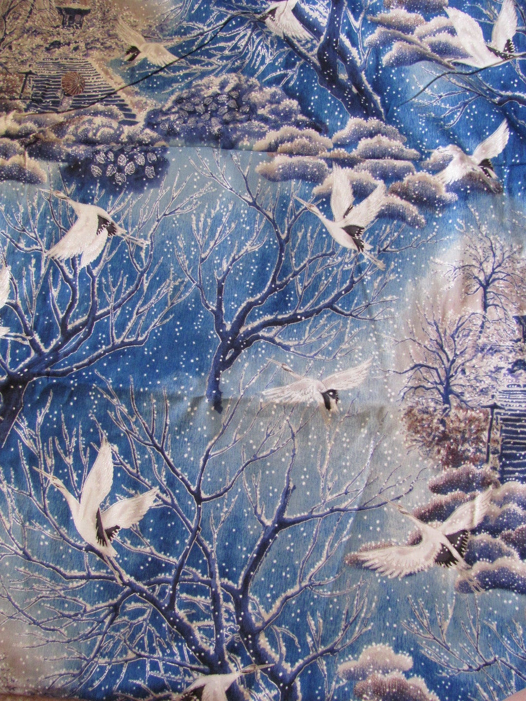 Snow Festival // Crane Blue White Silver Metallic Accents // Hoffman ...