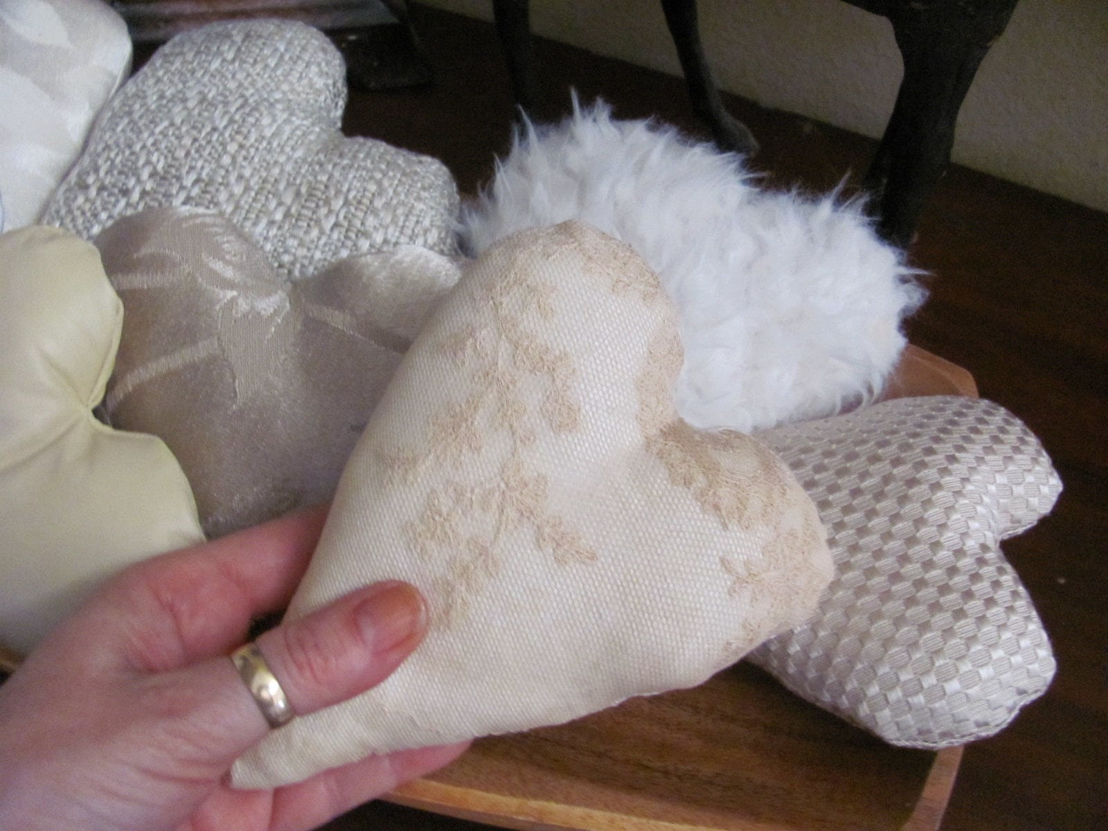 8 Heart Bowl Fillers Assorted Fabrics Leather Sweater Textured Unique ...