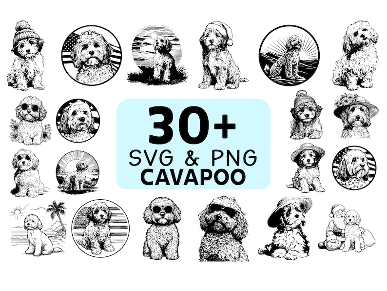 Cavapoo Silhouette SVG PNG Bundle, Cute Dog Clipart, Puppy Lover Cut ...
