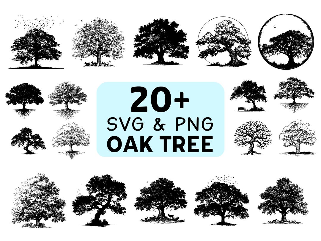 Oak Tree Silhouette SVG PNG Bundle, Woodland Nature Clipart - Etsy