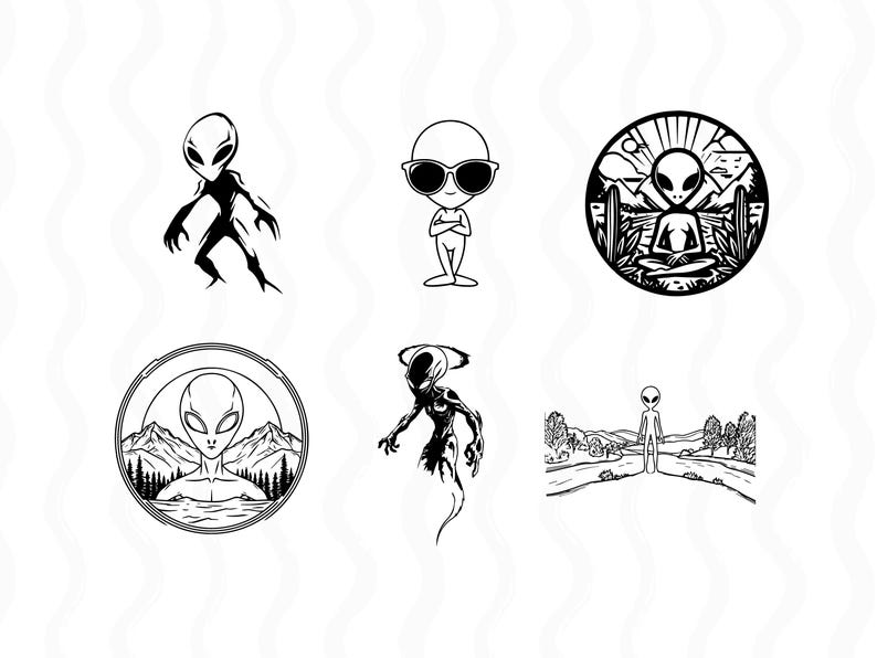 Alien Silhouette SVG PNG Bundle, UFO Extraterrestrial Clipart, Sci-fi ...