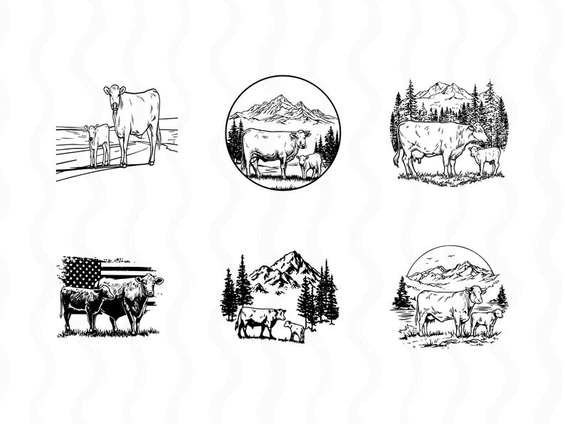 Angus Cow and Calf Silhouette SVG PNG Bundle, Farm Animal Clipart ...