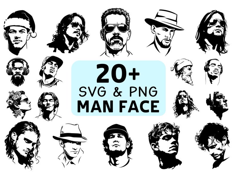 Man Face Silhouette SVG PNG Bundle, Male Profile Clipart, Minimal ...