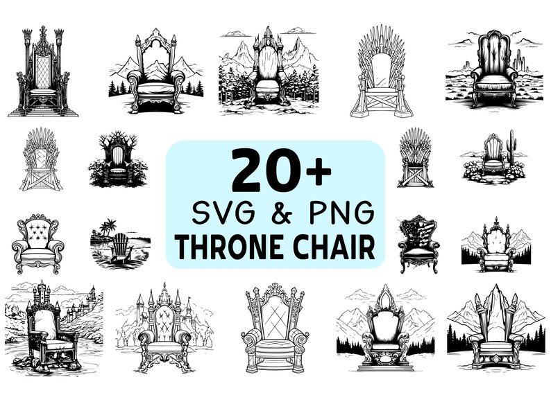 Throne Chair Silhouette SVG PNG Bundle, Royal Chair Clipart, Cricut Cut ...