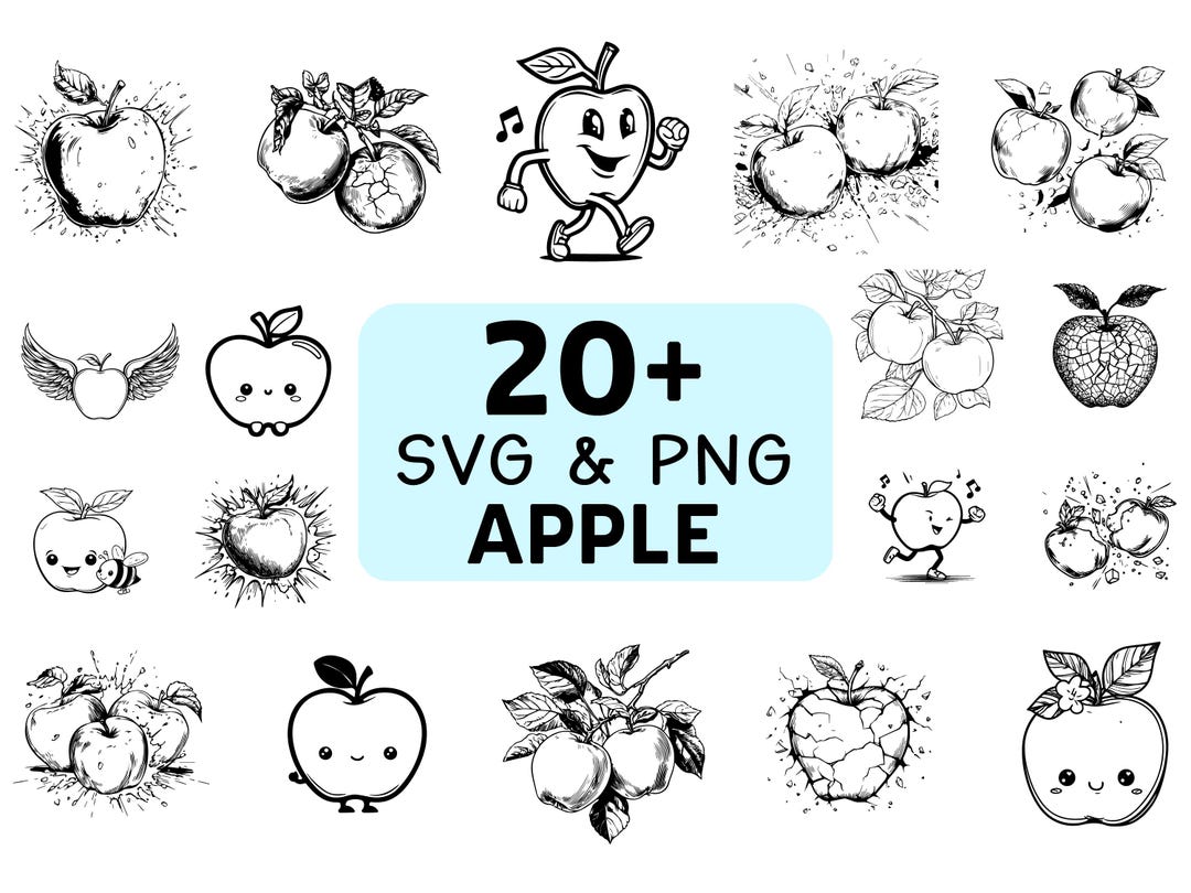 Apple SVG PNG Bundle, Fruit Apple Silhouette, Cricut Cut Files - Etsy