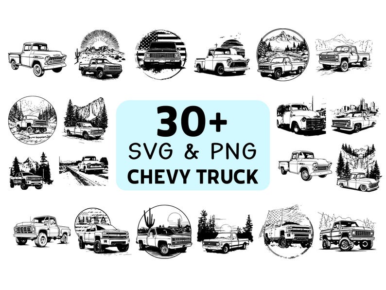 Chevy Truck Silhouette SVG PNG Bundle, Classic Pickup Clipart, Vintage ...