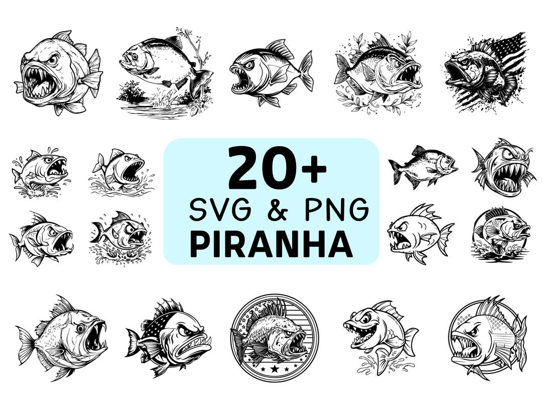 Piranha SVG PNG Bundle, Fierce Fish Clipart, Cricut Cut Files - Etsy