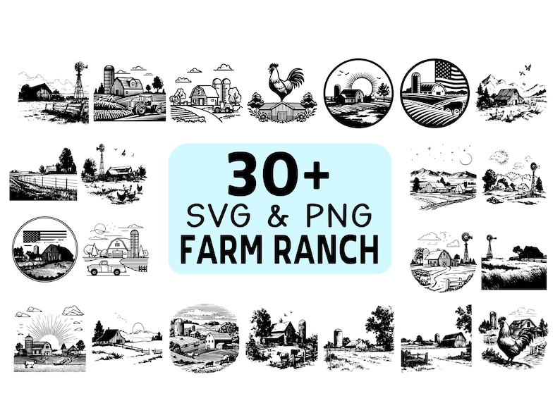 Farm Ranch Silhouette SVG PNG Bundle, Rustic Country Clipart - Etsy