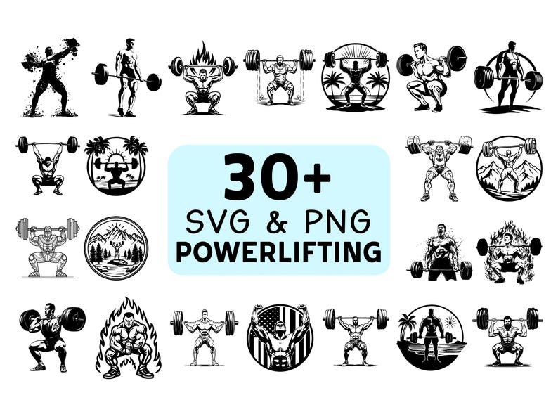 Powerlifting Silhouette SVG PNG Bundle, Gym Fitness Clipart ...