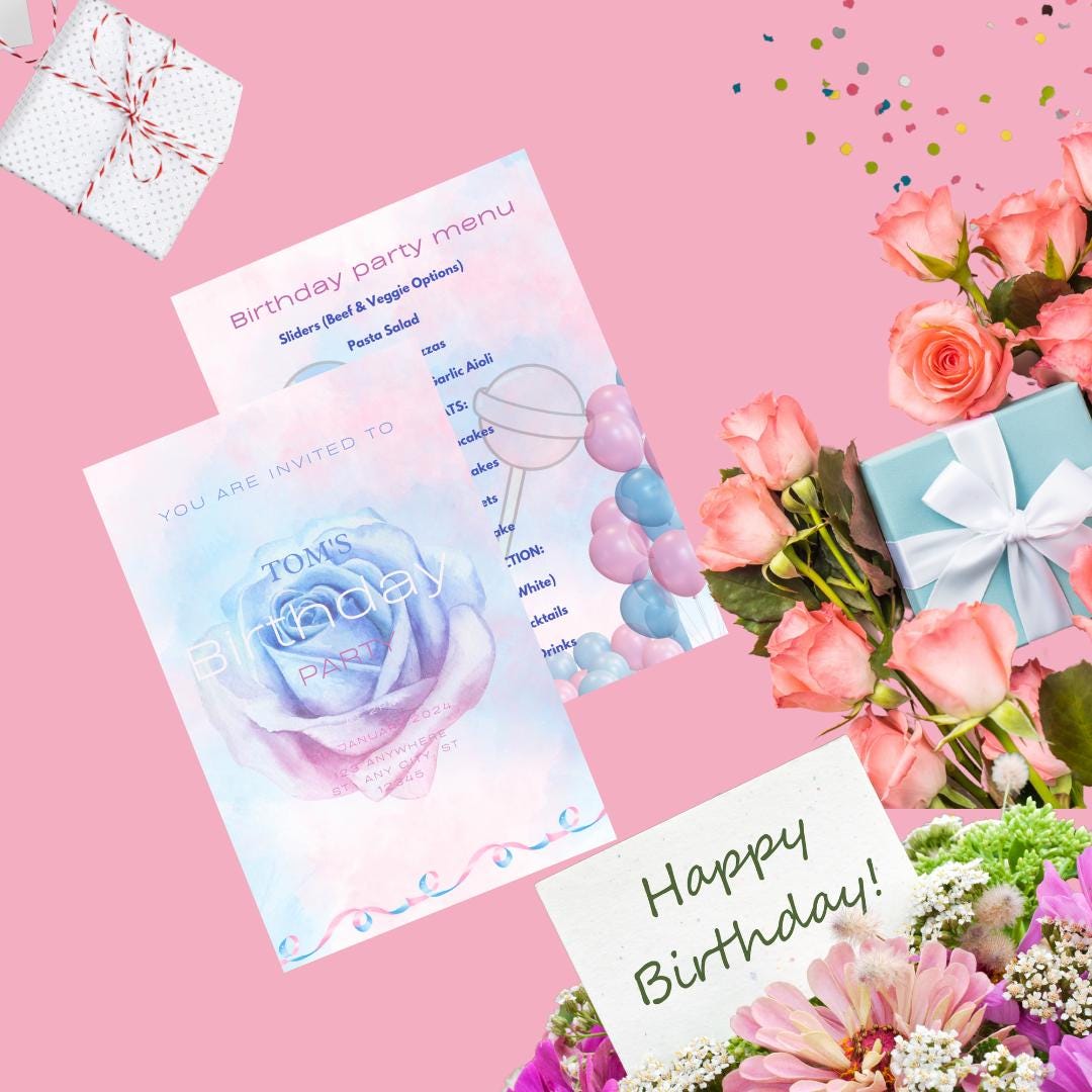 Birthday Card & Menu Set – Digital Download – Printable Party ...