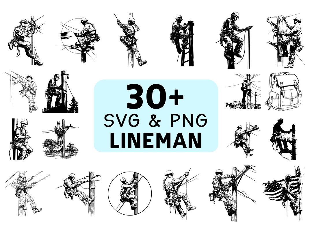 Lineman Silhouette SVG PNG Bundle, Electrician Clipart, Powerline ...
