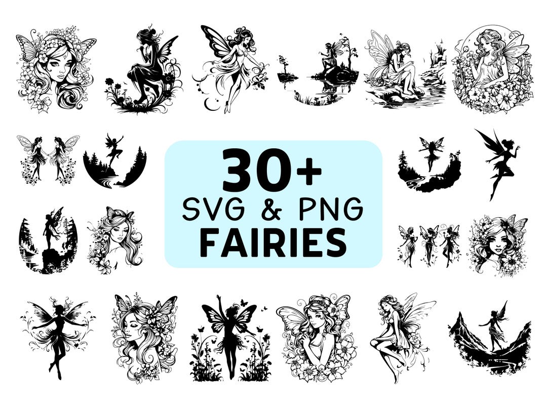 Fairies Silhouette SVG PNG Bundle, Magical Fantasy Clipart, Fairy Cut ...