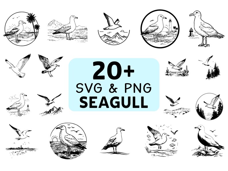 Seagull Silhouette SVG PNG Bundle, Coastal Bird Clipart, Cricut Cut ...