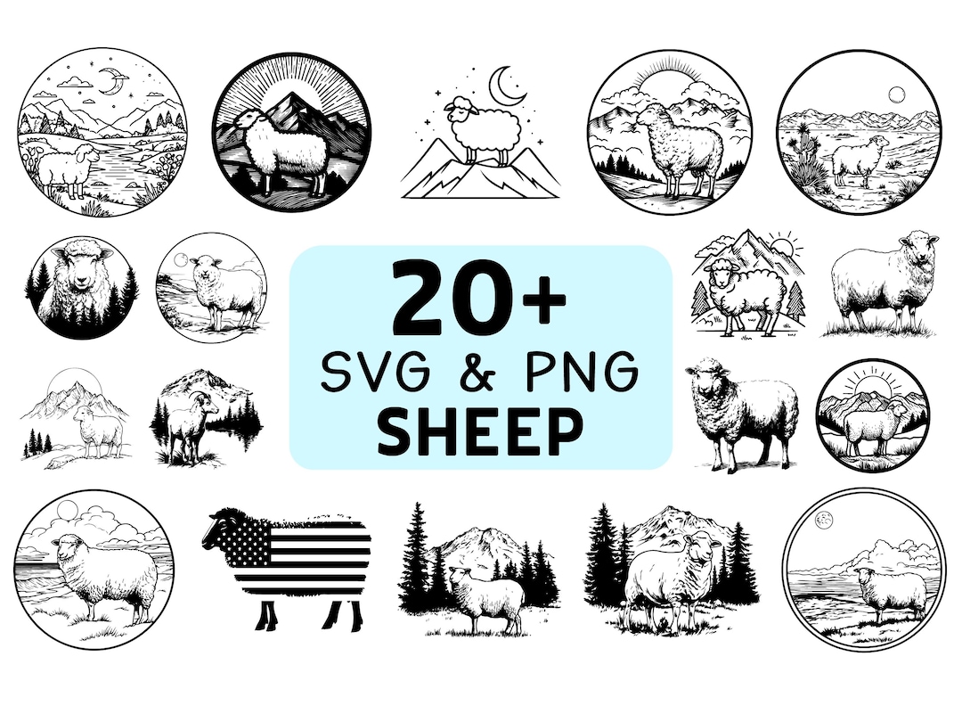 Paquete de siluetas de ovejas SVG y PNG, imágenes prediseñadas de ...