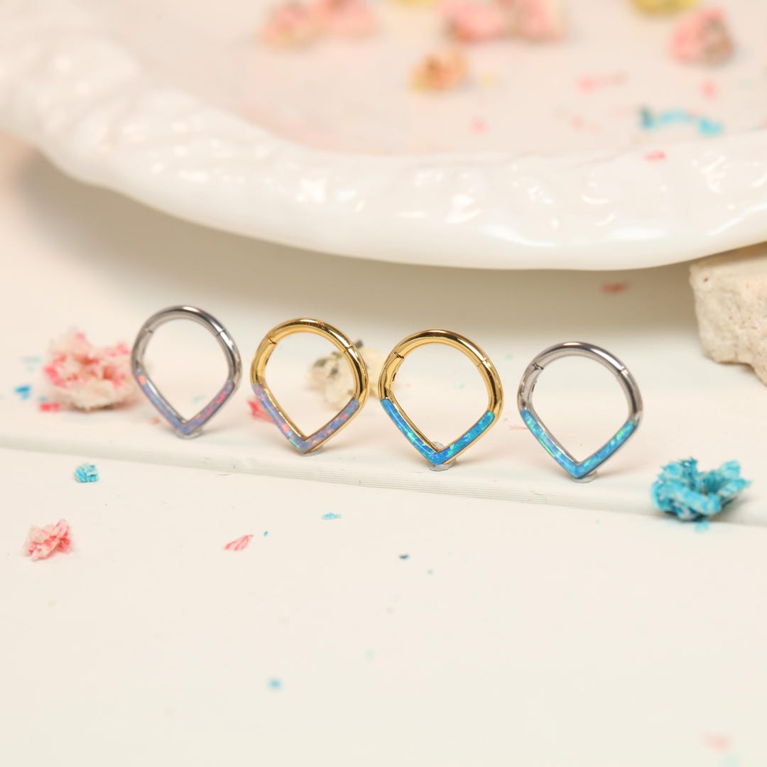 Blue/purple Opal Teardrop Hinged Septum Hoop Septum Ring Piercing ...