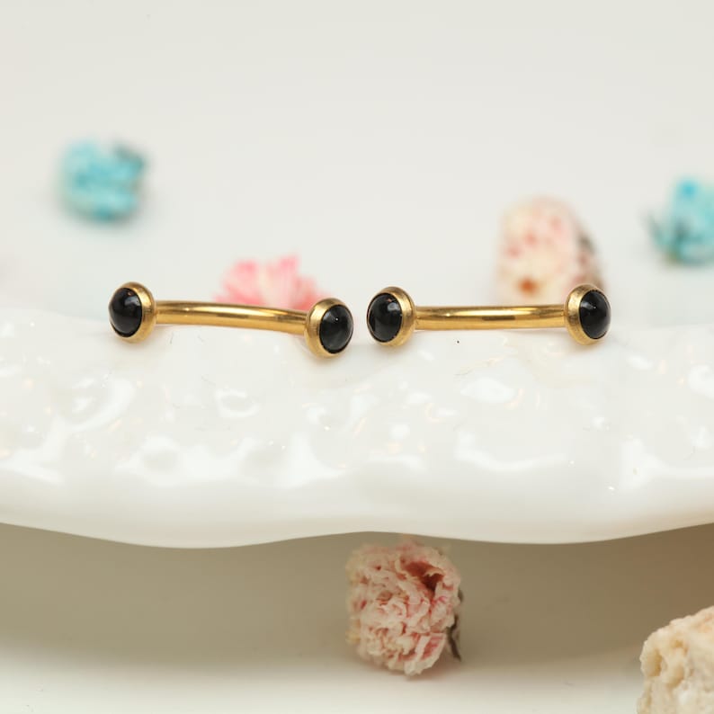 Natural Stone Gold Eyebrow Piercing Jewelry Curved Barbell Titanium 16G ...