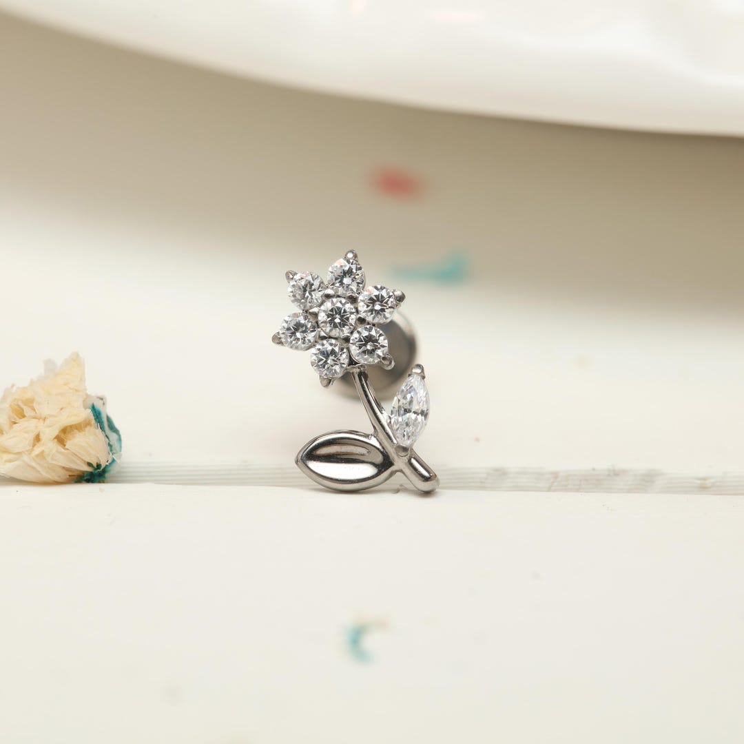 Delicate Flowers Helix Earring Tragus Piercing Stud Tragus Earring ...