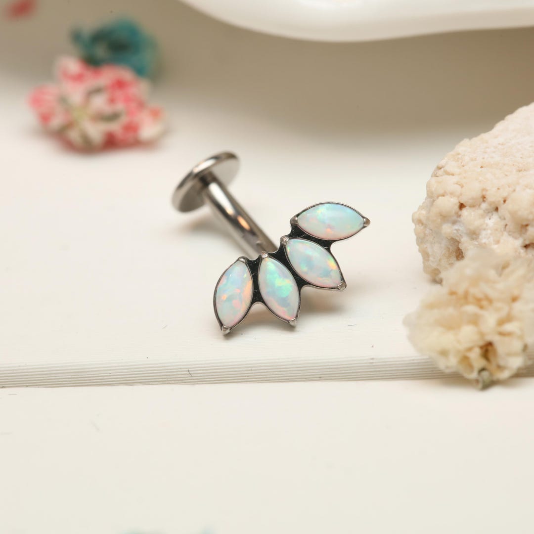 Cz/opal Curved Navel-barbell Titanium Belly Button Ring Floating Navel ...