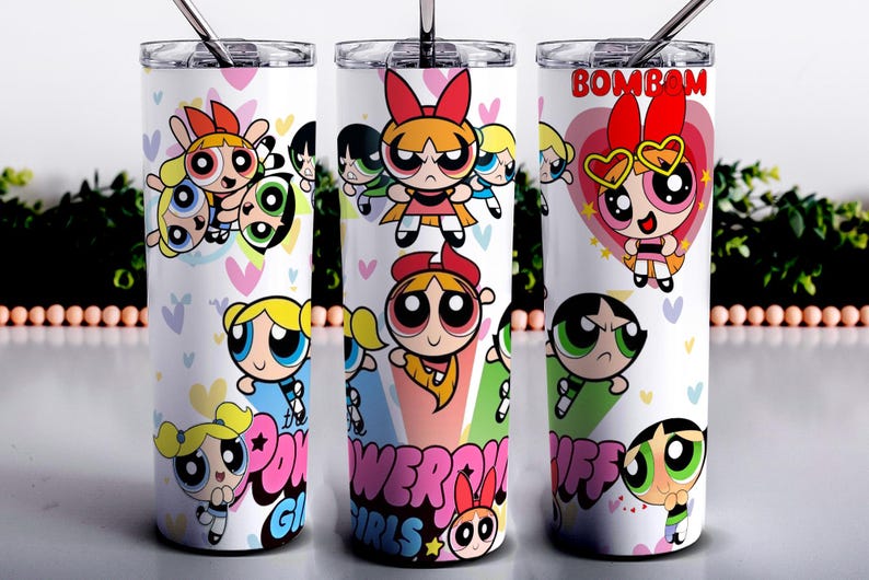 Powerpuff Girls Tumbler Wrap – 20oz Skinny Tumbler Design PNG – Cartoon ...