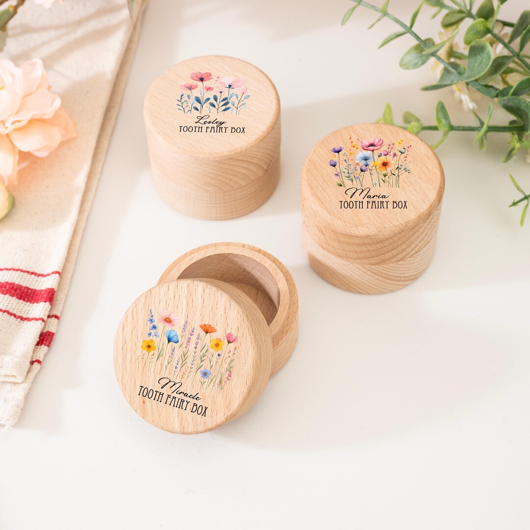 Custom Tooth Fairy Box With Wildflower, Wooden Tooth Fairy Box,girl ...