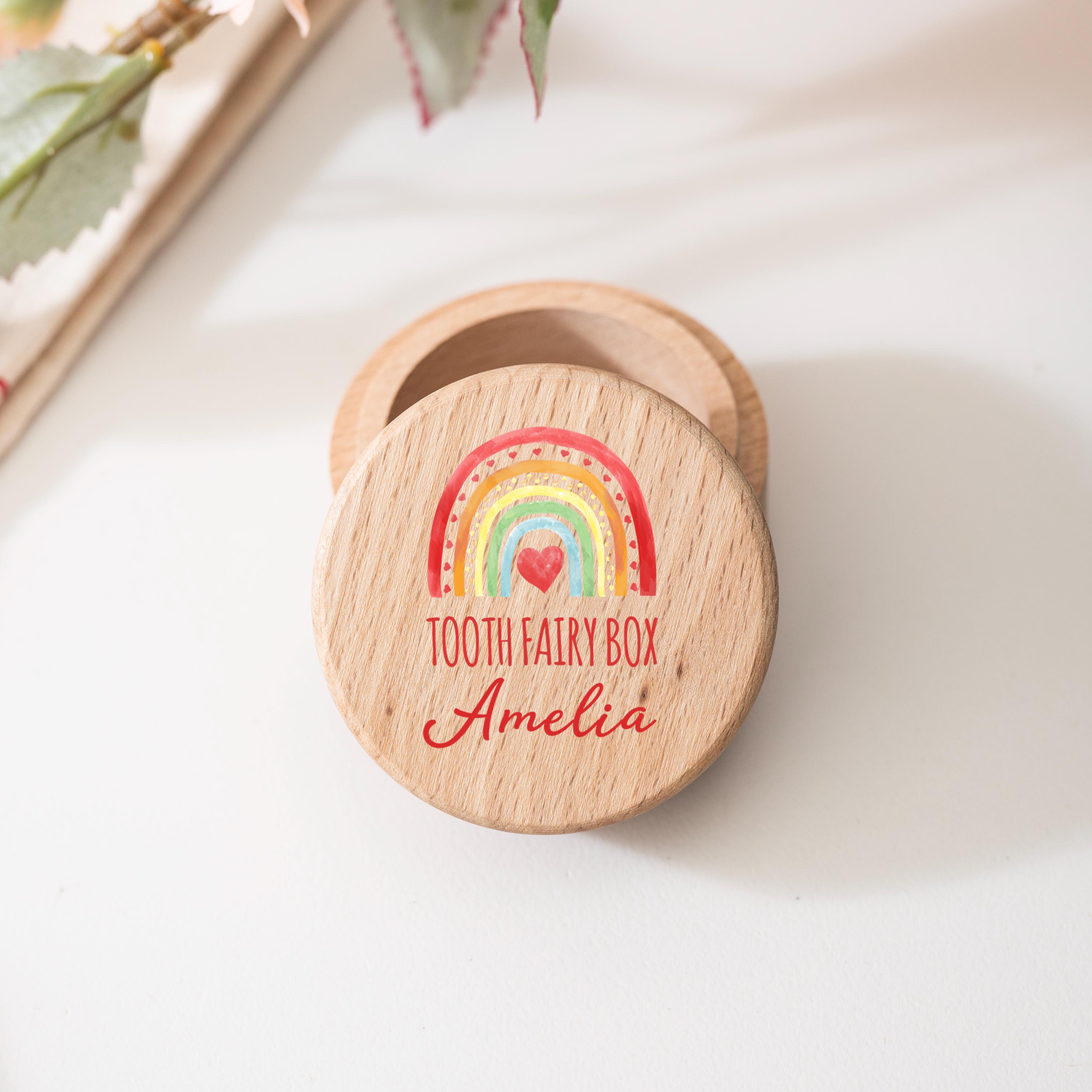 Custom Tooth Fairy Box With Rainbow,personalised Wooden Tooth Fairy Box ...