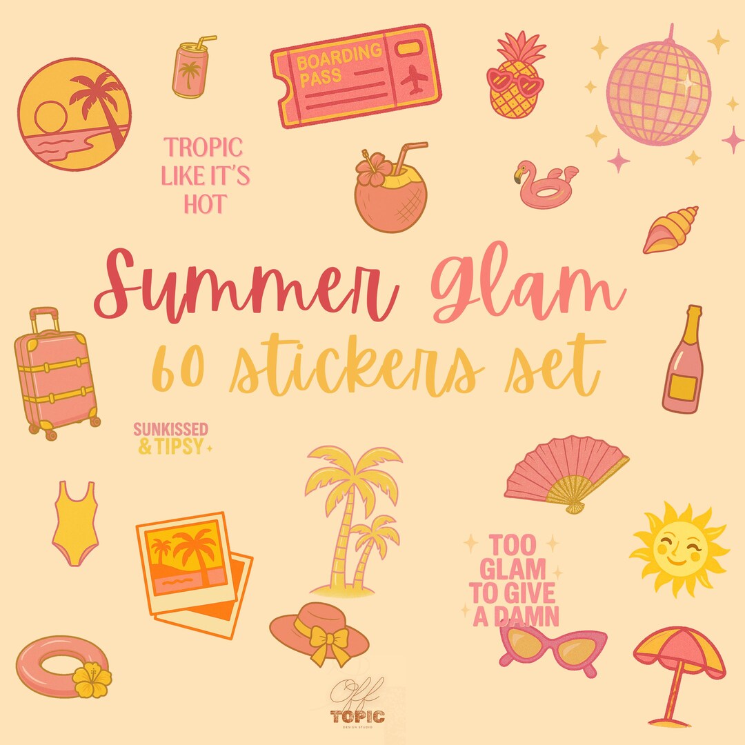 Summer Glam Sticker Set – Printable Digital Stickers | Retro - Hot Girl ...