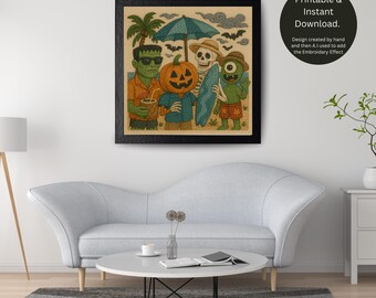 Summerween Wall Art Print | Cute Halloween in July Decor | Digital ...