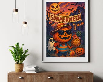 Summerween Wall Art Print | Cute Halloween in July Decor | Digital ...