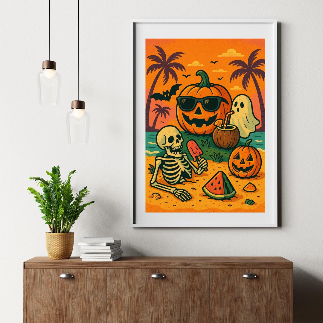 Summerween Wall Art Print | Cute Halloween in July Decor | Digital ...