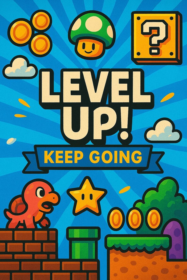 Mario Inspired Motivational Print: Level Up, Game Room Decor (digital ...