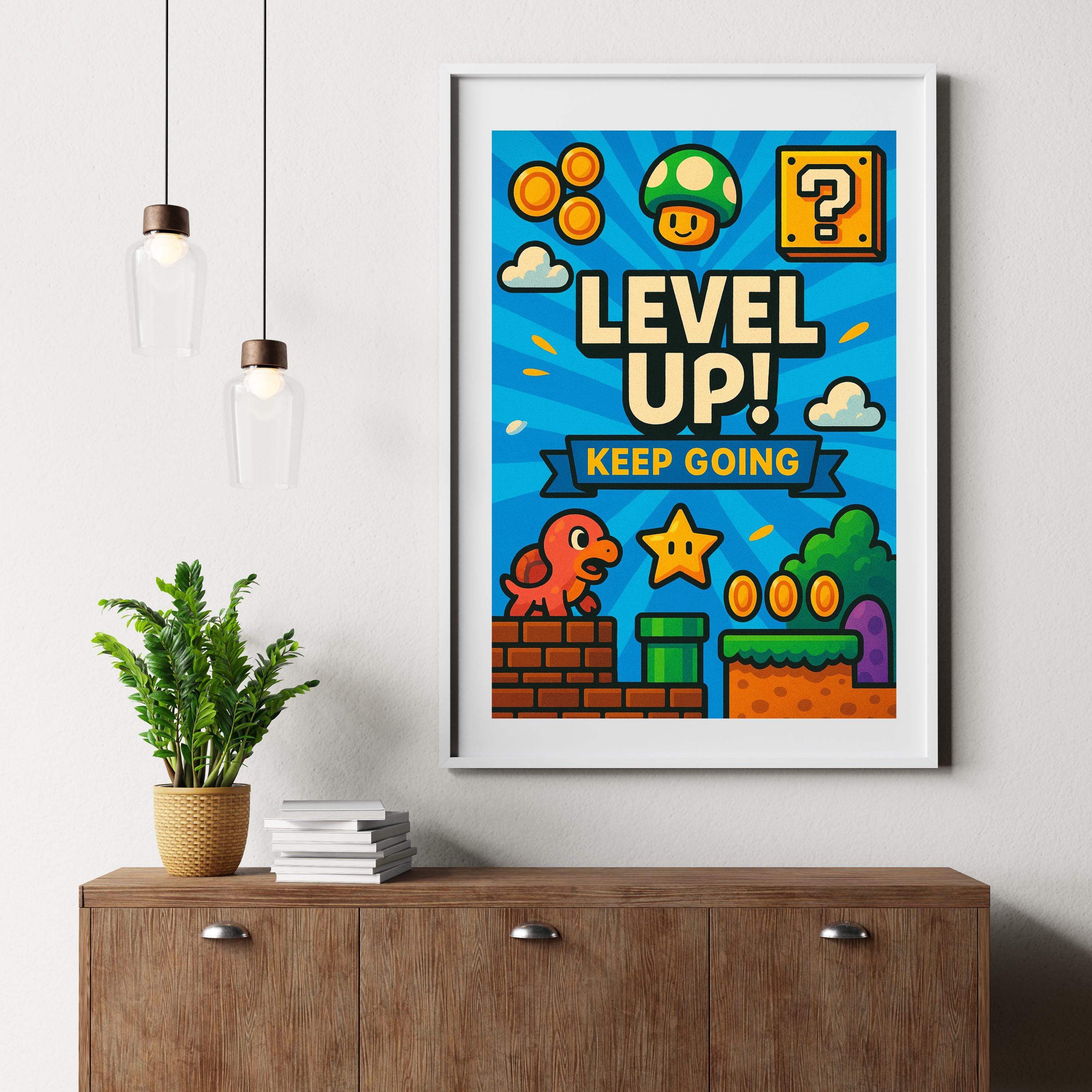 Mario Inspired Motivational Print: Level Up, Game Room Decor (digital ...