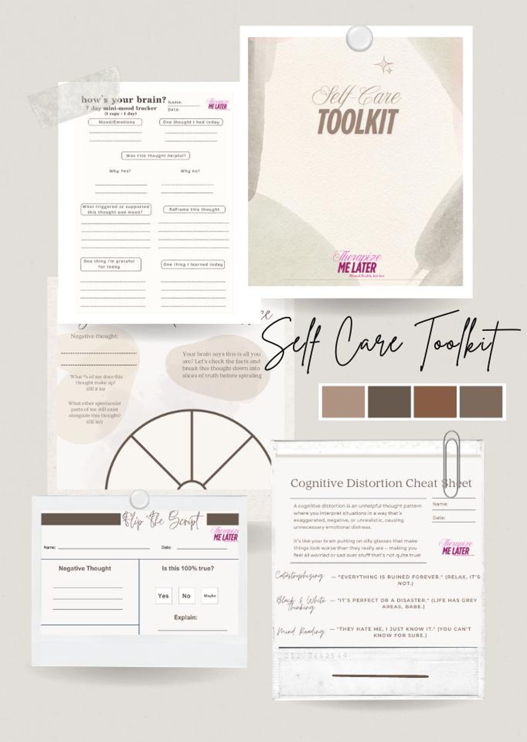 CBT Self Care Therapy Worksheet Bundle, Therapy at Home, -digital ...