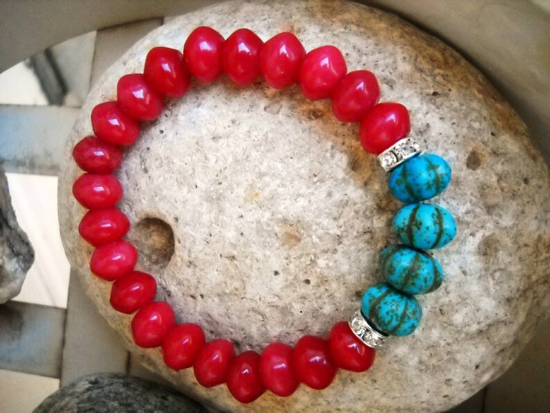 Red Stone Rondelles Turquoise Howlite Melon Beads and Silver ...