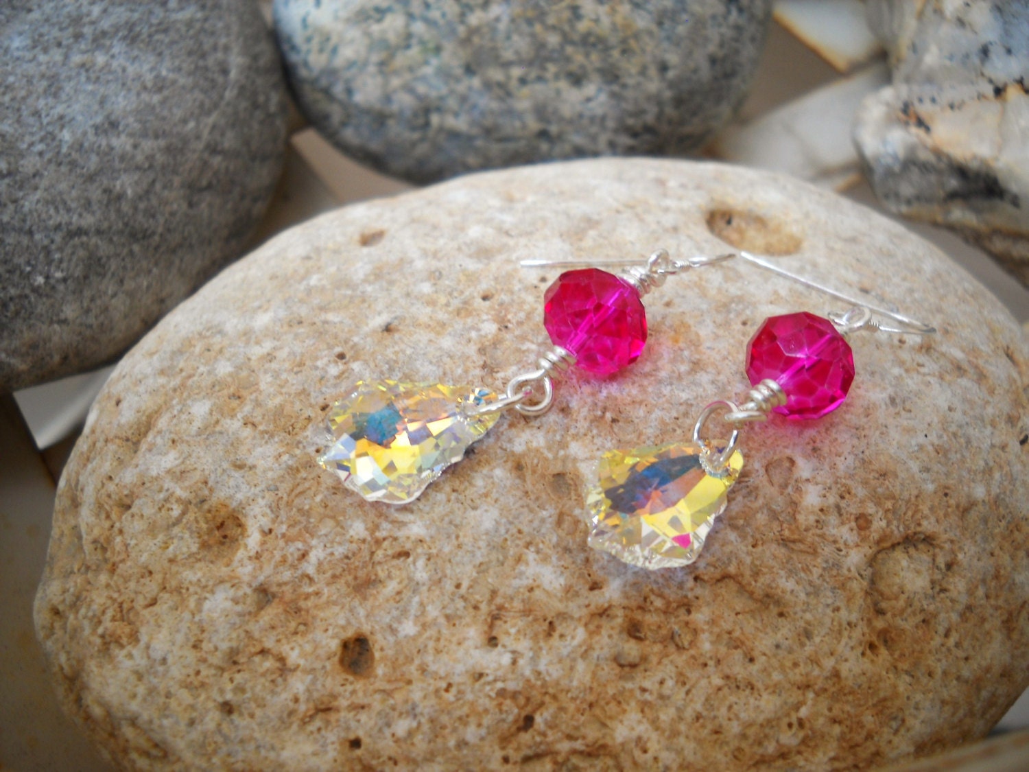 Elegant Fuschia Faceted Crystal Rondelle and Swarovski Crystal - Etsy