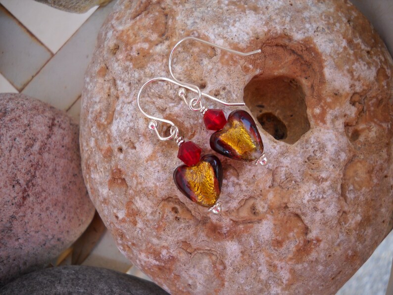 Ruby Red Amber Foil Lined Puffy Heart and Ruby Red Bicone and - Etsy