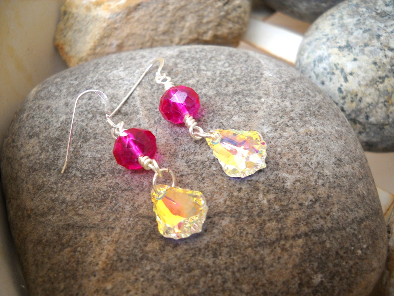 Elegant Fuschia Faceted Crystal Rondelle and Swarovski Crystal - Etsy