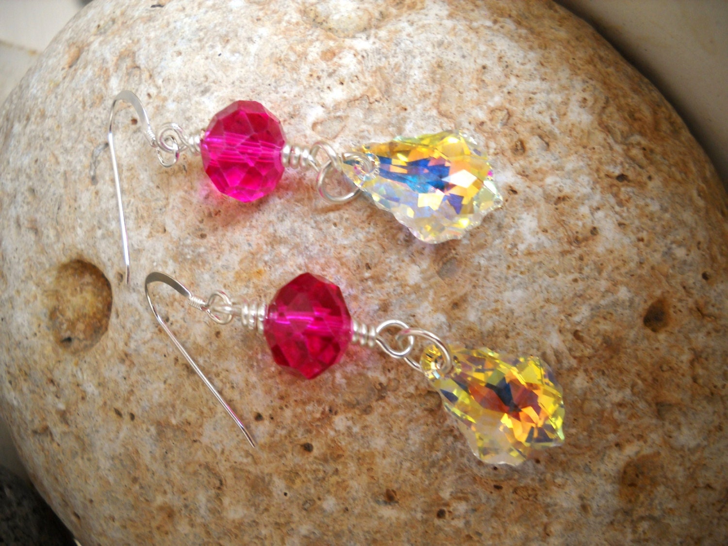 Elegant Fuschia Faceted Crystal Rondelle and Swarovski Crystal - Etsy