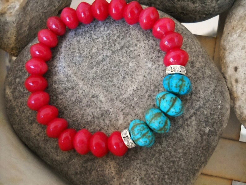 Red Stone Rondelles Turquoise Howlite Melon Beads and Silver ...
