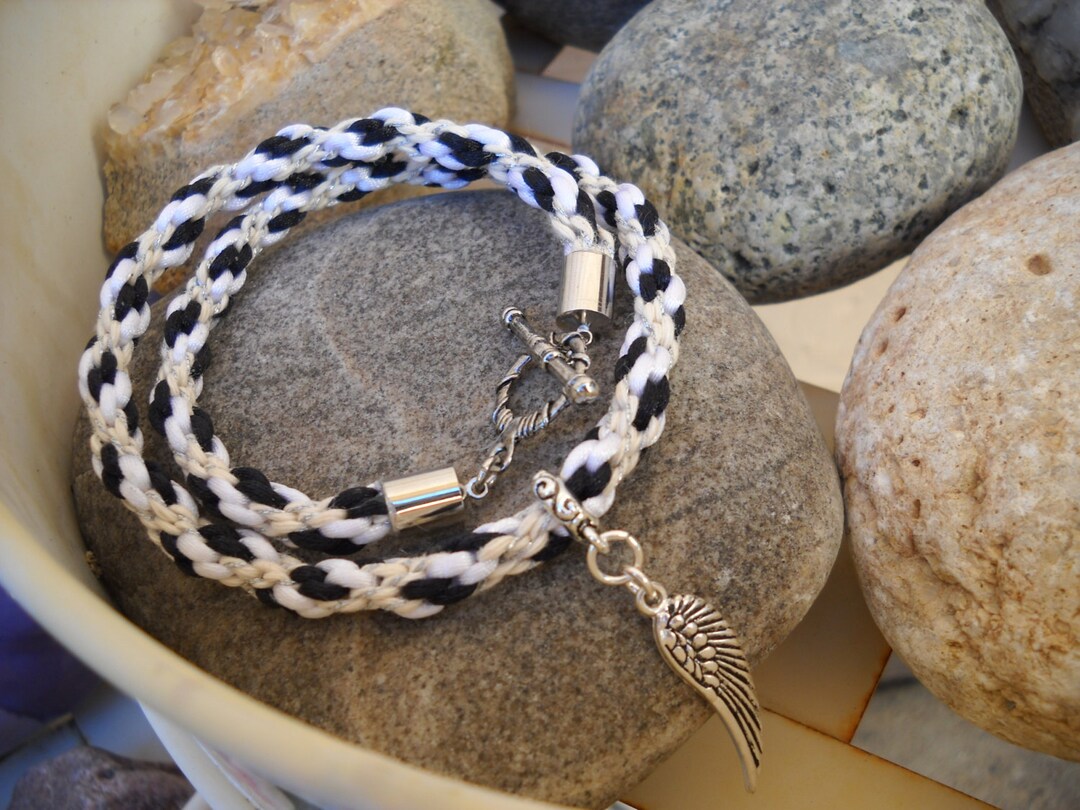 Kumihimo Braided Rattail and Antique Silver Angel Wing Double Wrap ...