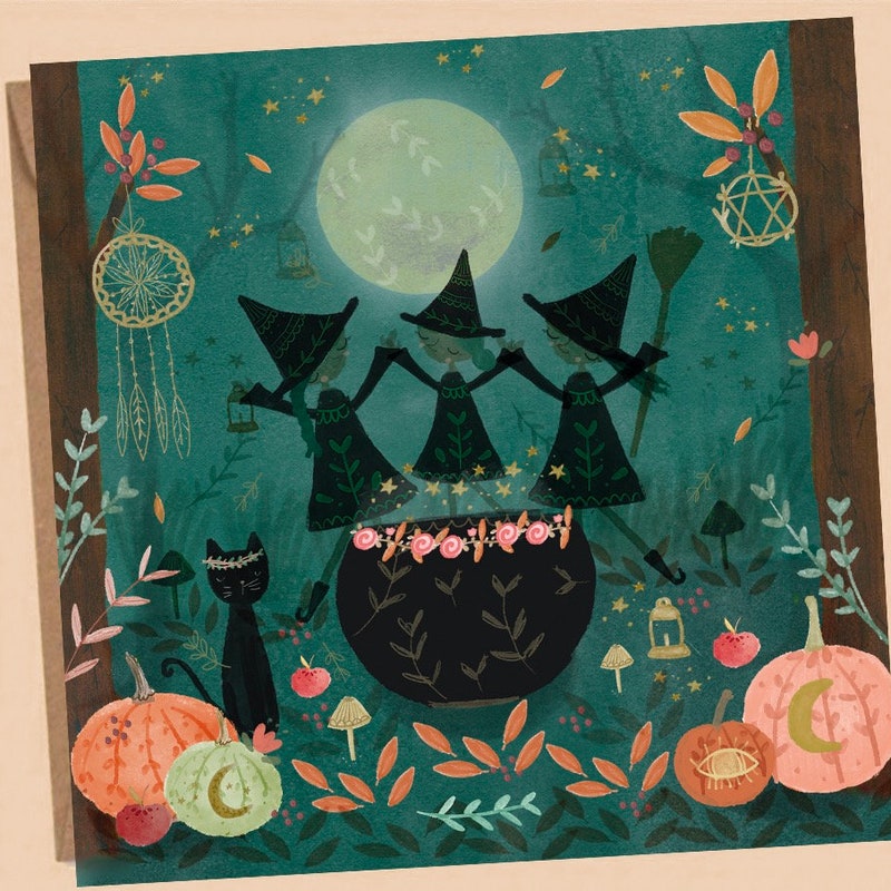 Witch Halloween Card - Etsy