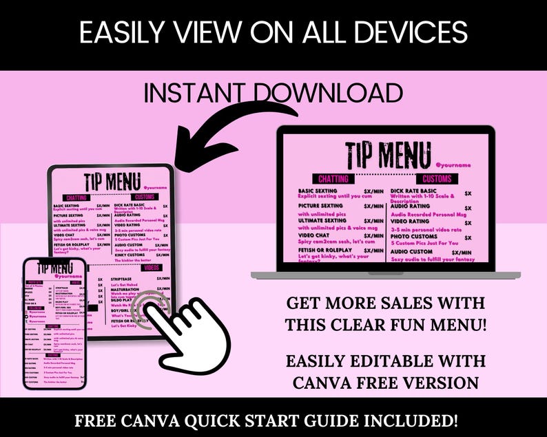 Onlyfans Tip Menu, Free Canva Template, Fansly Menu Digital Download ...