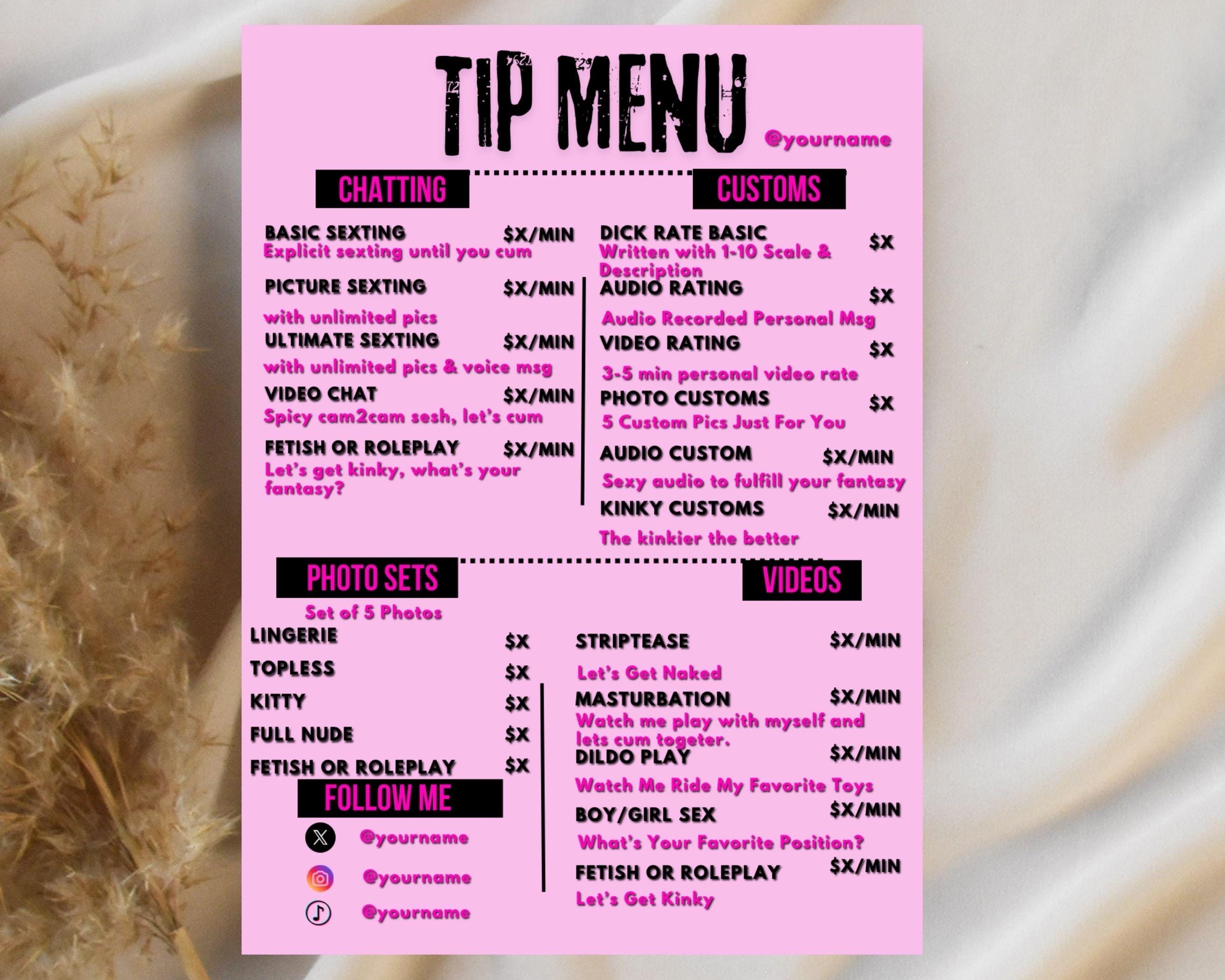 Onlyfans Tip Menu, Free Canva Template, Fansly Menu Digital Download ...