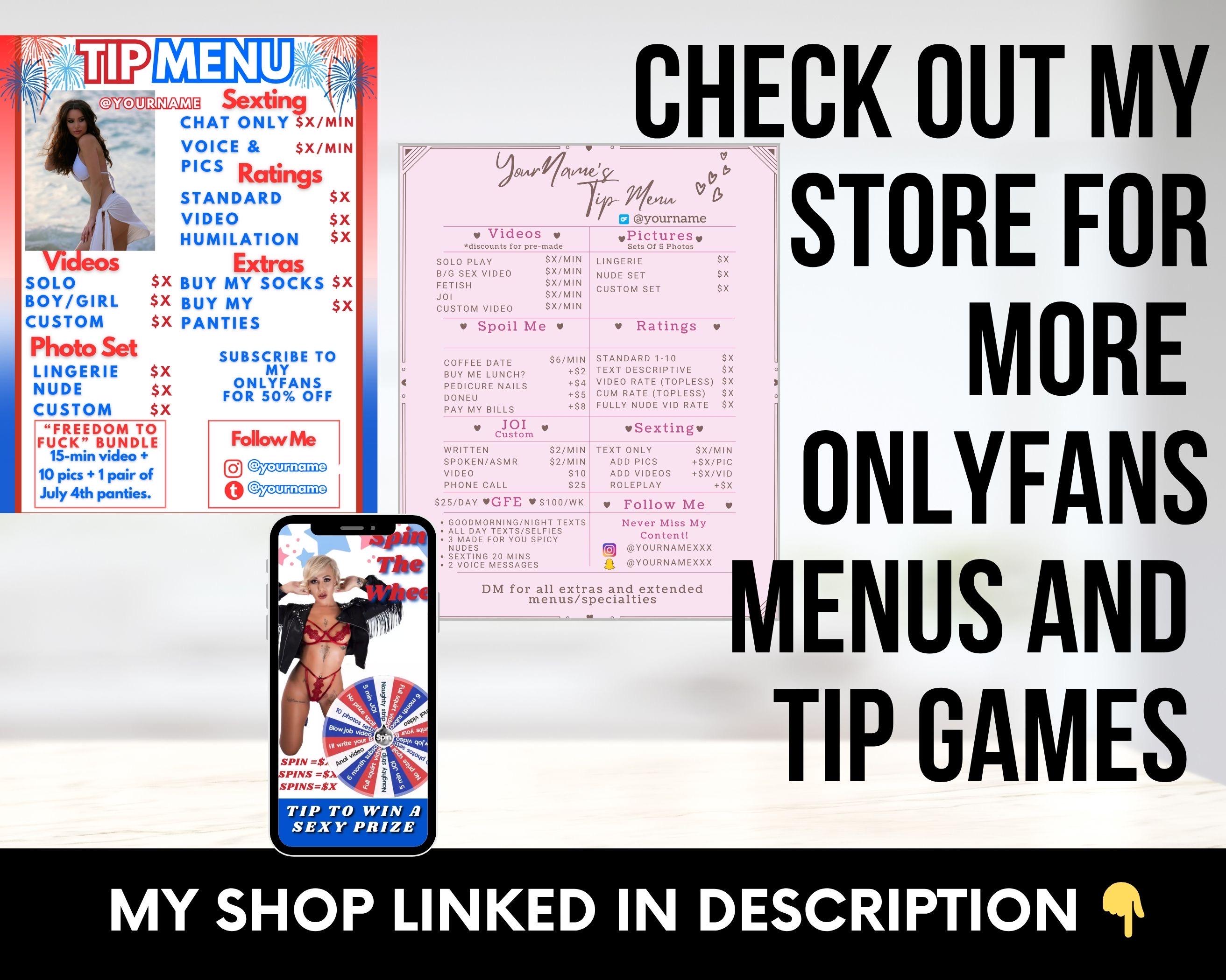 Onlyfans Tip Menu, Free Canva Template, Fansly Menu Digital Download ...