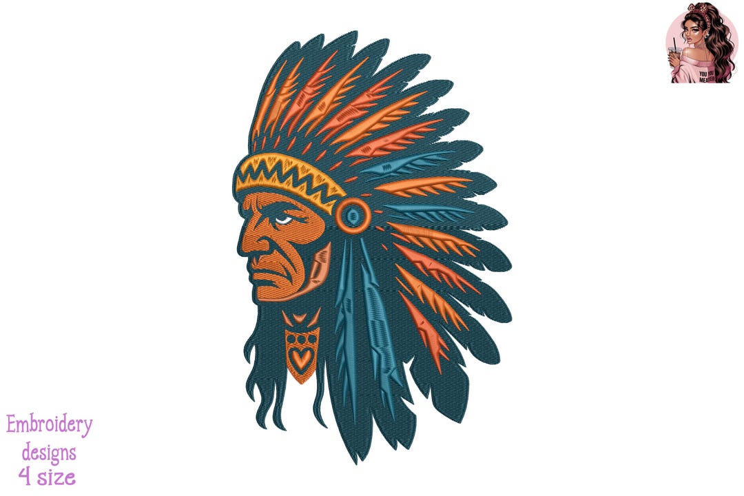 Ember Feather Warrior Embroidery Design – Tribal Chief Machine ...