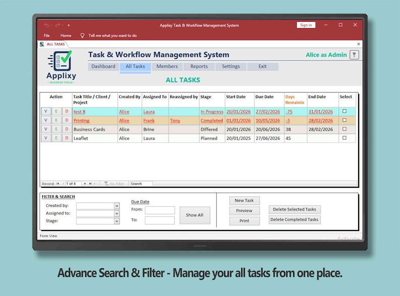 MS Access Task Management System | Team Workflow Tracker (instant ...