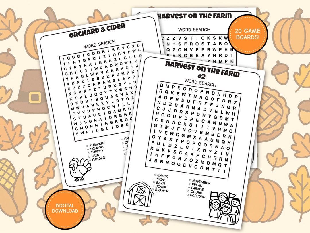 Fall - Thanksgiving Word Search for Kids (volume 2): 20 Printable Game ...